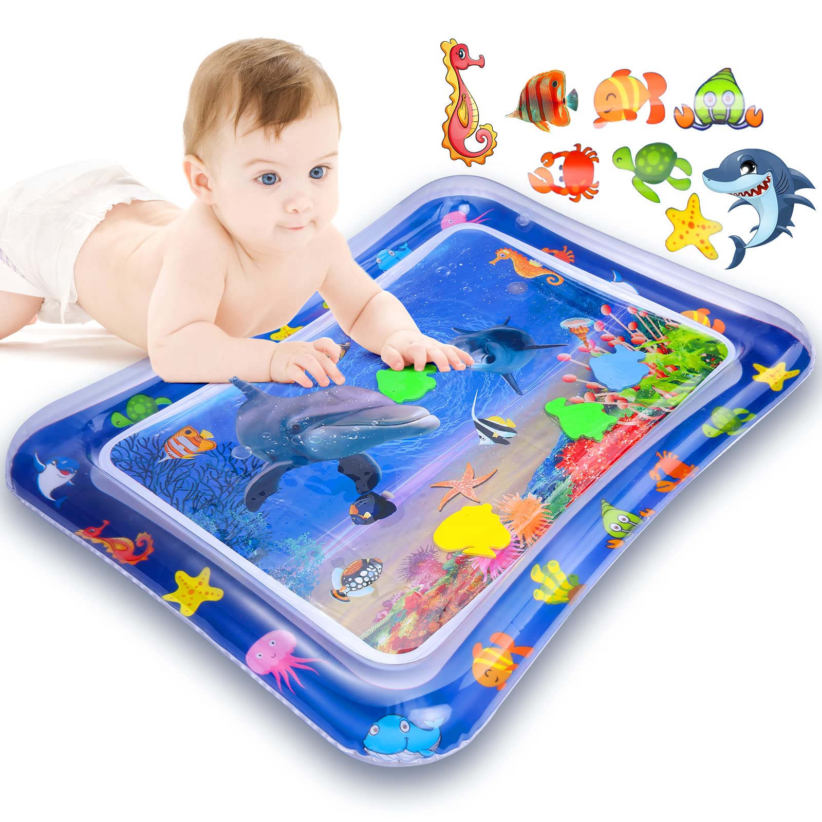 AURUZA Tummy Time Mat - Inflatable Baby Activity Mat, Premium Baby Water Mat Baby Toys for 3 6 9 12 Months, Funny Baby Activity Center Development of Hand-Eye Coordination, Portable