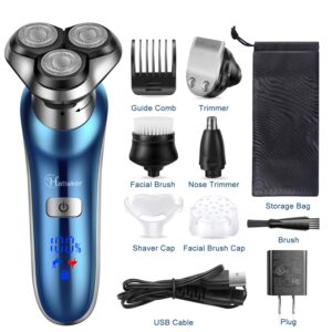 Hatteker Mens Electric Shavers Razor Beard Trimmer Rotary Facail Head Shaver for Men Sideburn Trimmer Nose Trimmer Wet Dry IPX7 Waterproof Rechargeable Cordless 3 in 1