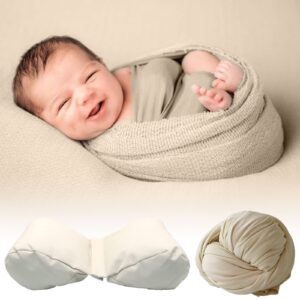 spokki newborn baby photography butterfly posing pillow, baby photoshoot props with long ripple beige pearl wrap outfits for boy girl princess