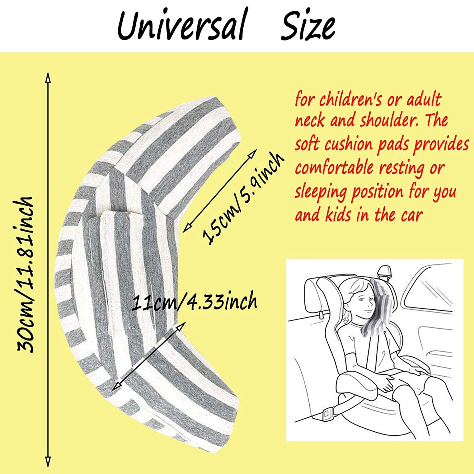 Car Seat Belt Pillow for Kids, Soft Car Headrest Pillow for Kids in Car, Travel Safety Belt Sleeping Pillow for Infants Baby Children Adults Neck Head Support Cushion Pad Car Accessories