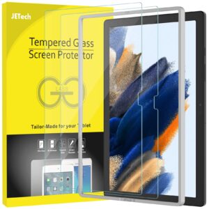 jetech screen protector for samsung galaxy tab a8 (10.5-inch, 2021 model, sm-x200/x205/x207), 9h anti-scratch tempered glass film, hd clear with easy installation tool, 2-pack