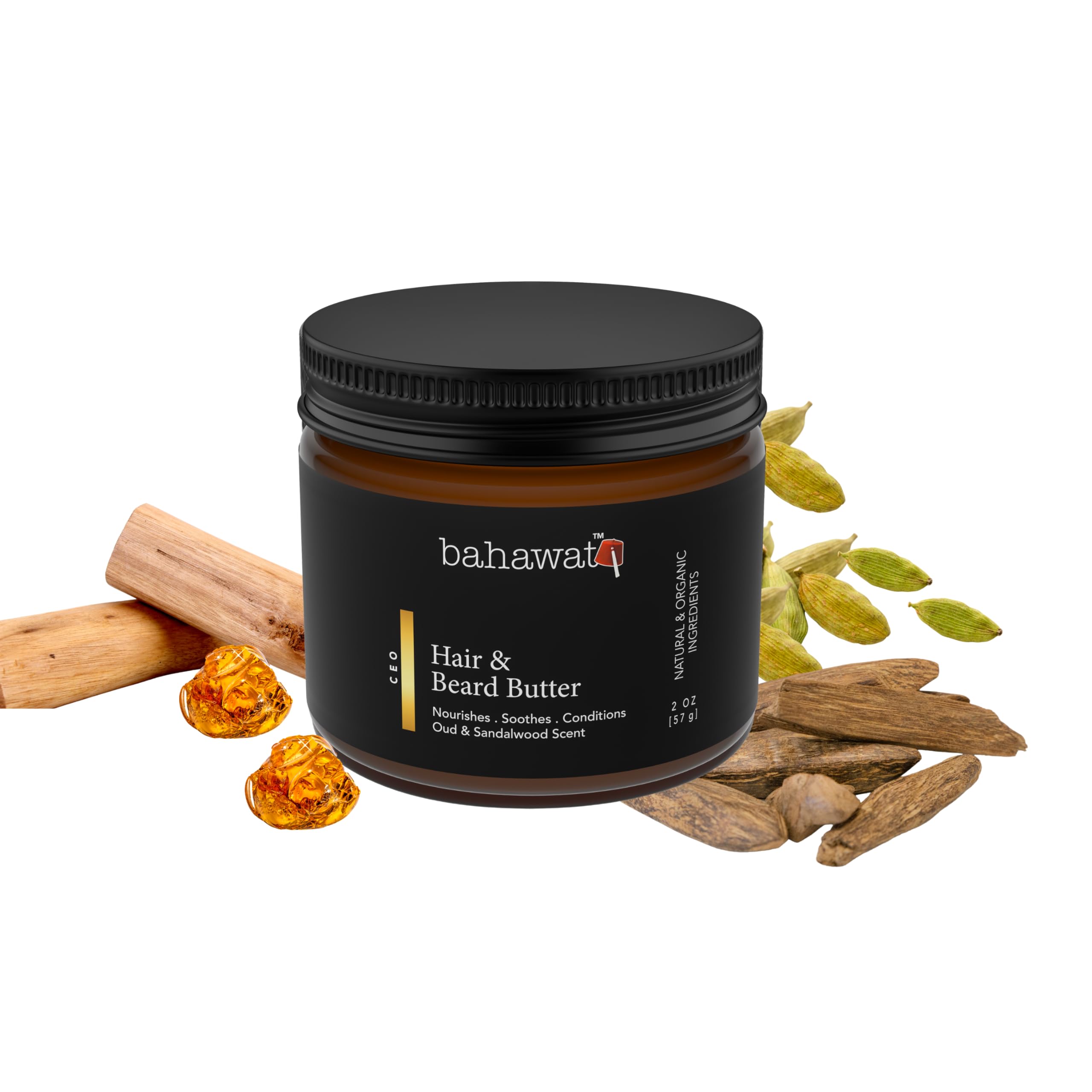 BAHAWAT Hair & Beard Butter for Men Leave-in Conditioner - Oud & Sandalwood - Strengthen, Soften & Moisturize – Organic, Natural Ingredients | The Best Beard Butter - 2 oz