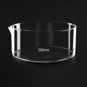 QWORK 2000ml Crystallizing Dishes, 2 Pack Flat Bottom Lab Dishes with Spout and Heavy Rim, Borosilicate 3.3 Glass for Professional Laboratories, Science Classrooms, Kitchen, Crafts, OD 200mm