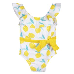 gerber girls' one-piece swimsuit, white yellow lemons, 12 months