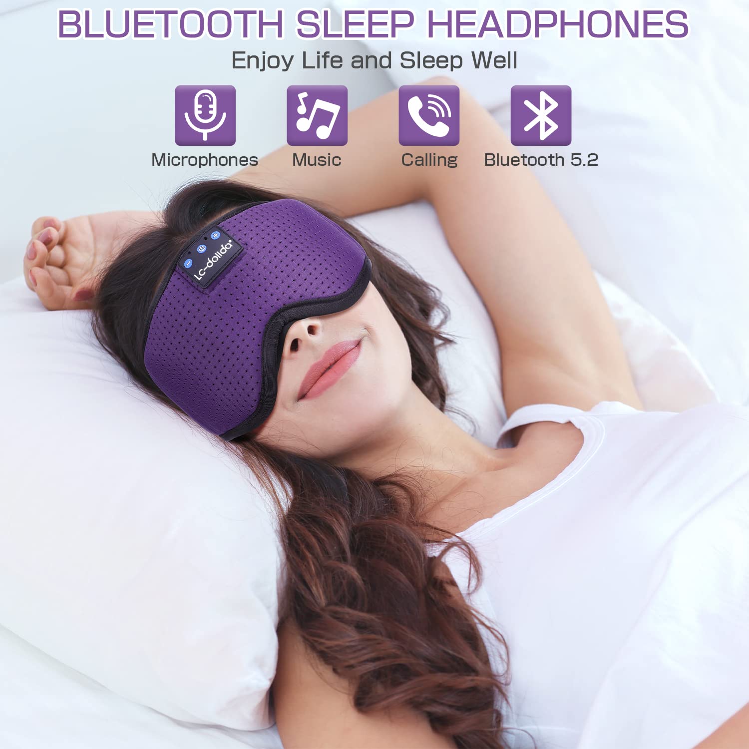 LC-dolida Sleep Headphones, Sleep Mask Bluetooth Wireless Music Eye Mask, Sleeping Headphones for Side Sleepers Sleep Mask with Bluetooth Headphones Ultra-Thin Stereo Speakers Perfect for Sleeping