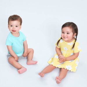 Gerber Baby Girls' 2-Pack Short Sleeve Cotton Dresses, Yellow Floral, 18 Months