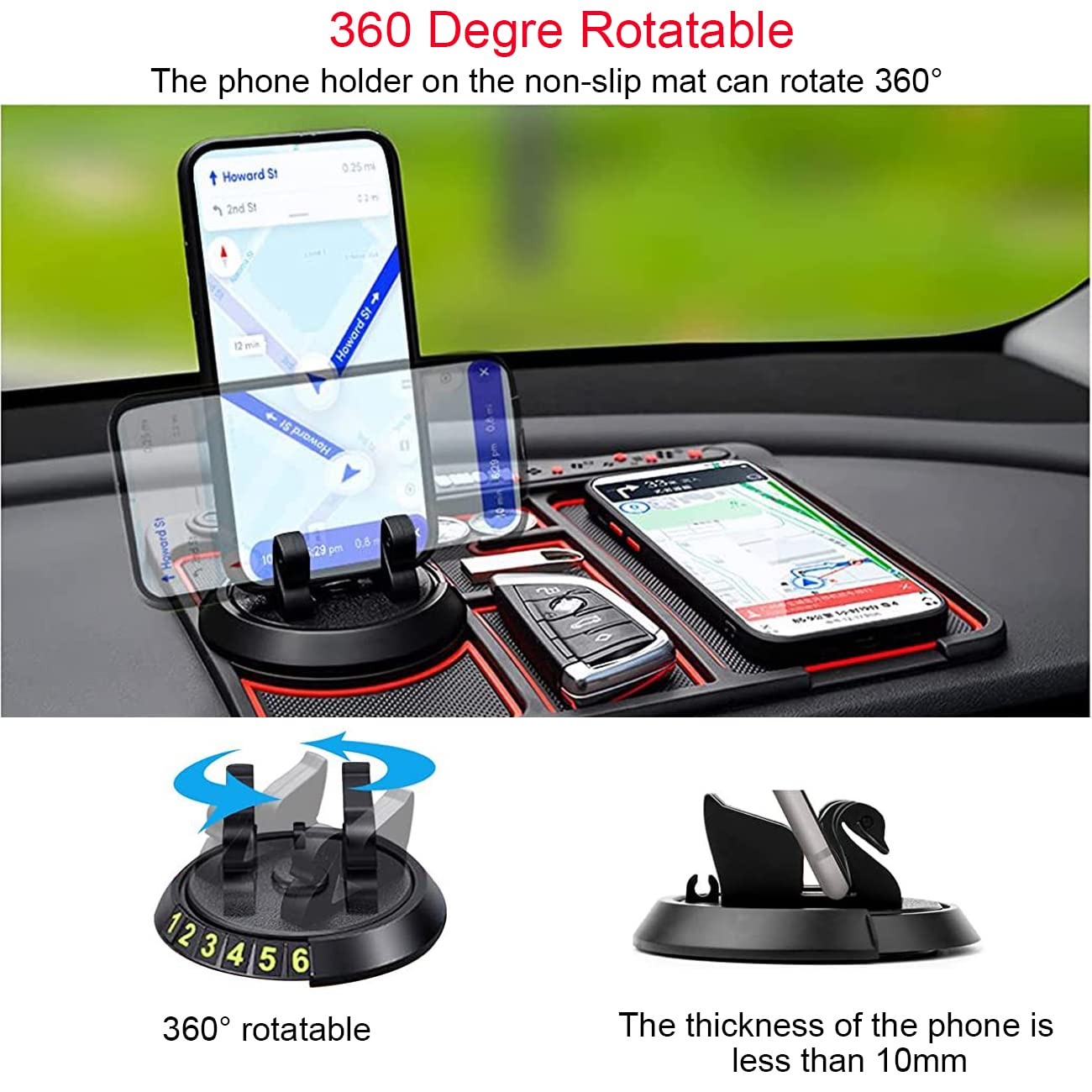 4 in 1 Non-Slip Phone Pad for Car, Anti-Slip Mat Car Phone Holder with Mount, Car Dashboard Accessories, Temporary Car Parking Card Number Plate and Aromatherapy