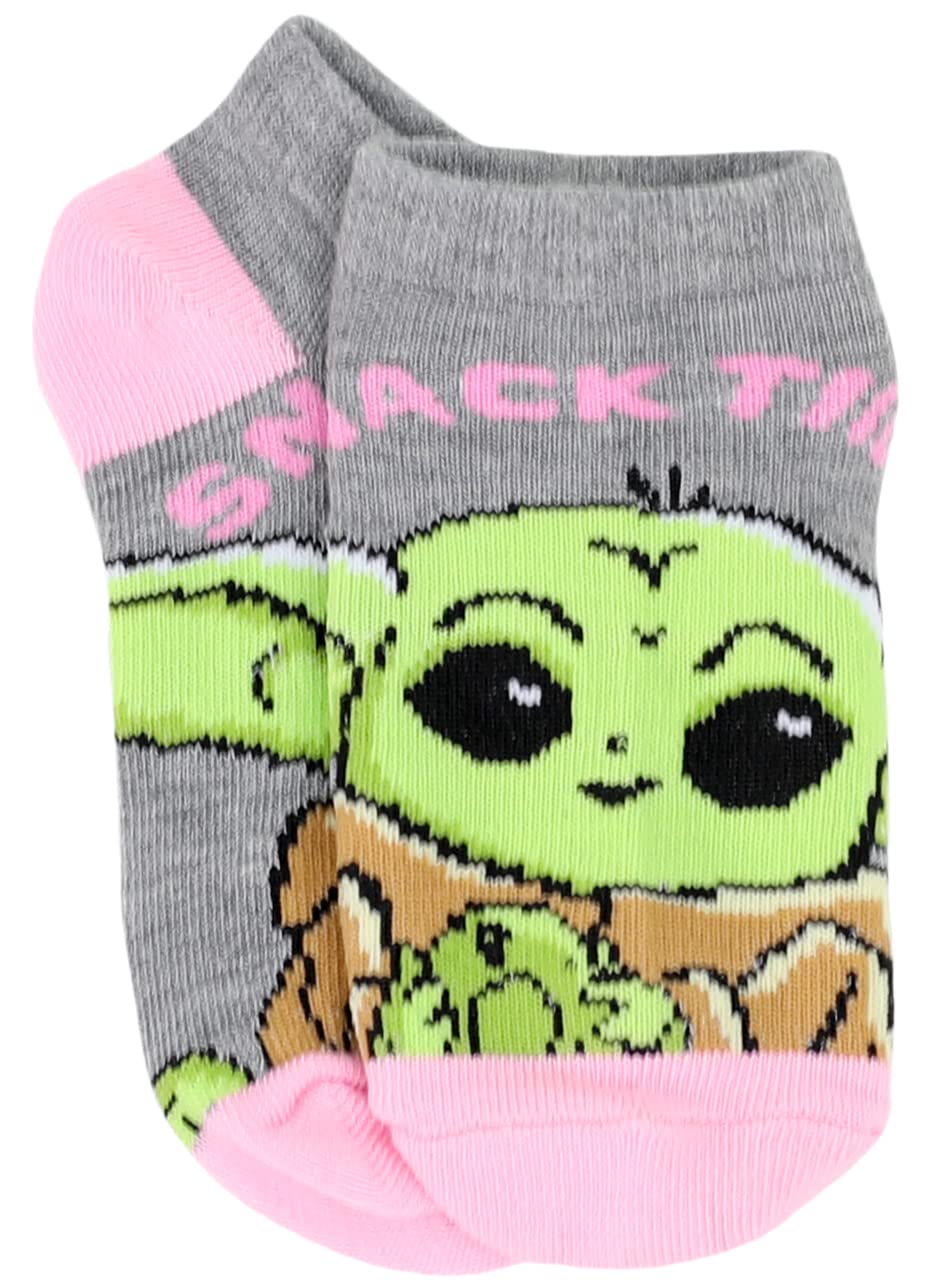 STAR WARS Little Girl's 5 Pack The Mandalorian Baby Yoda No Show Socks, Medium, Pink/Grey Heather