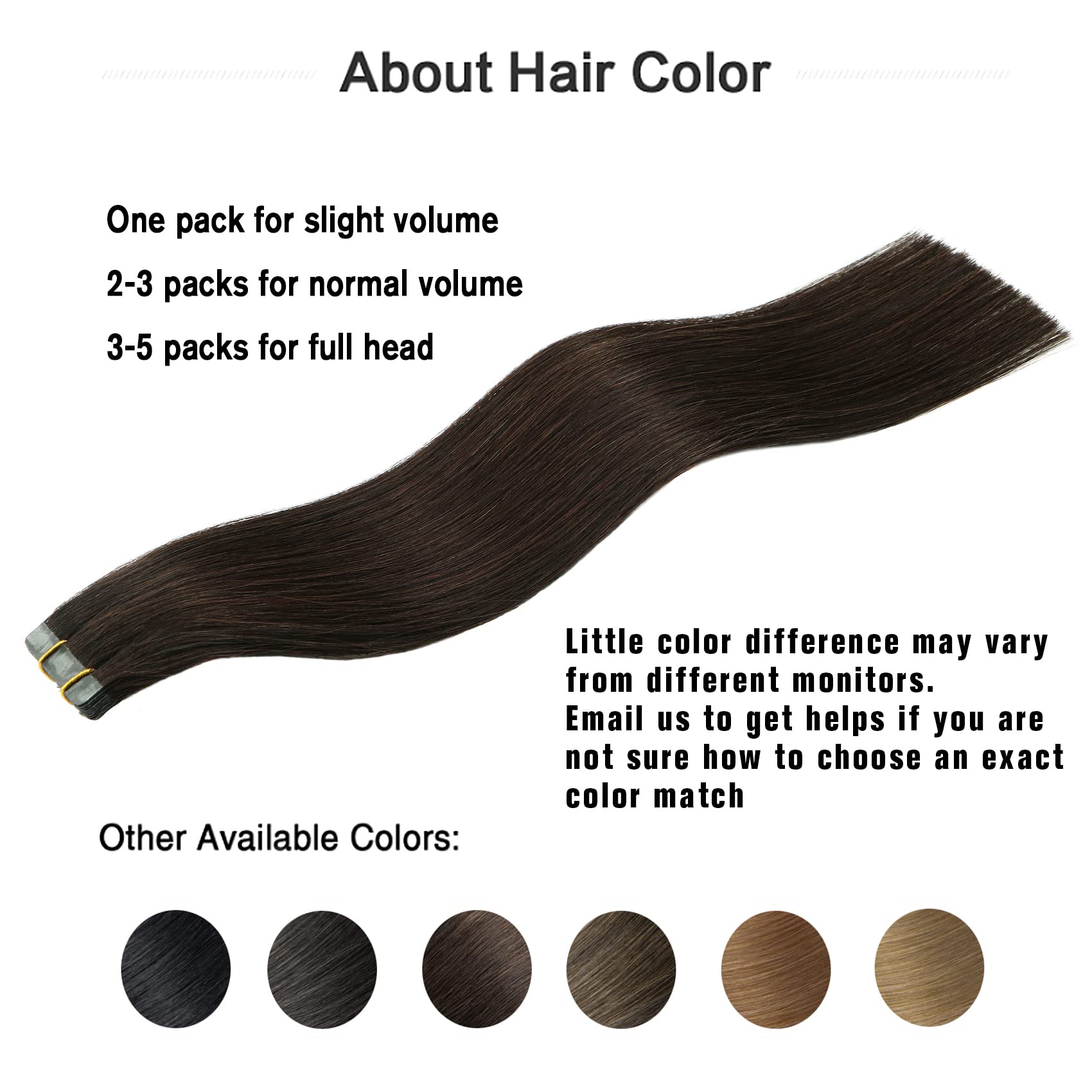 Dark Brown Tape in Hair Extensions Human Hair 100% Remy Human Hair Extensions Silky Straight for Fashion Women 20 Pcs/Package(14Inch #2 30g)