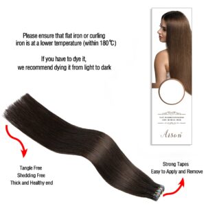 Dark Brown Tape in Hair Extensions Human Hair 100% Remy Human Hair Extensions Silky Straight for Fashion Women 20 Pcs/Package(14Inch #2 30g)