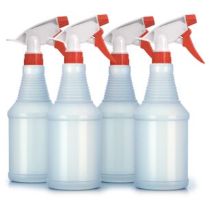 plastic spray bottles with sprayers - 32 oz empty spray bottles for cleaning solutions, plant watering, animal training and more - no clog & leak proof heavy duty spray bottles with sprayers - 4 pack