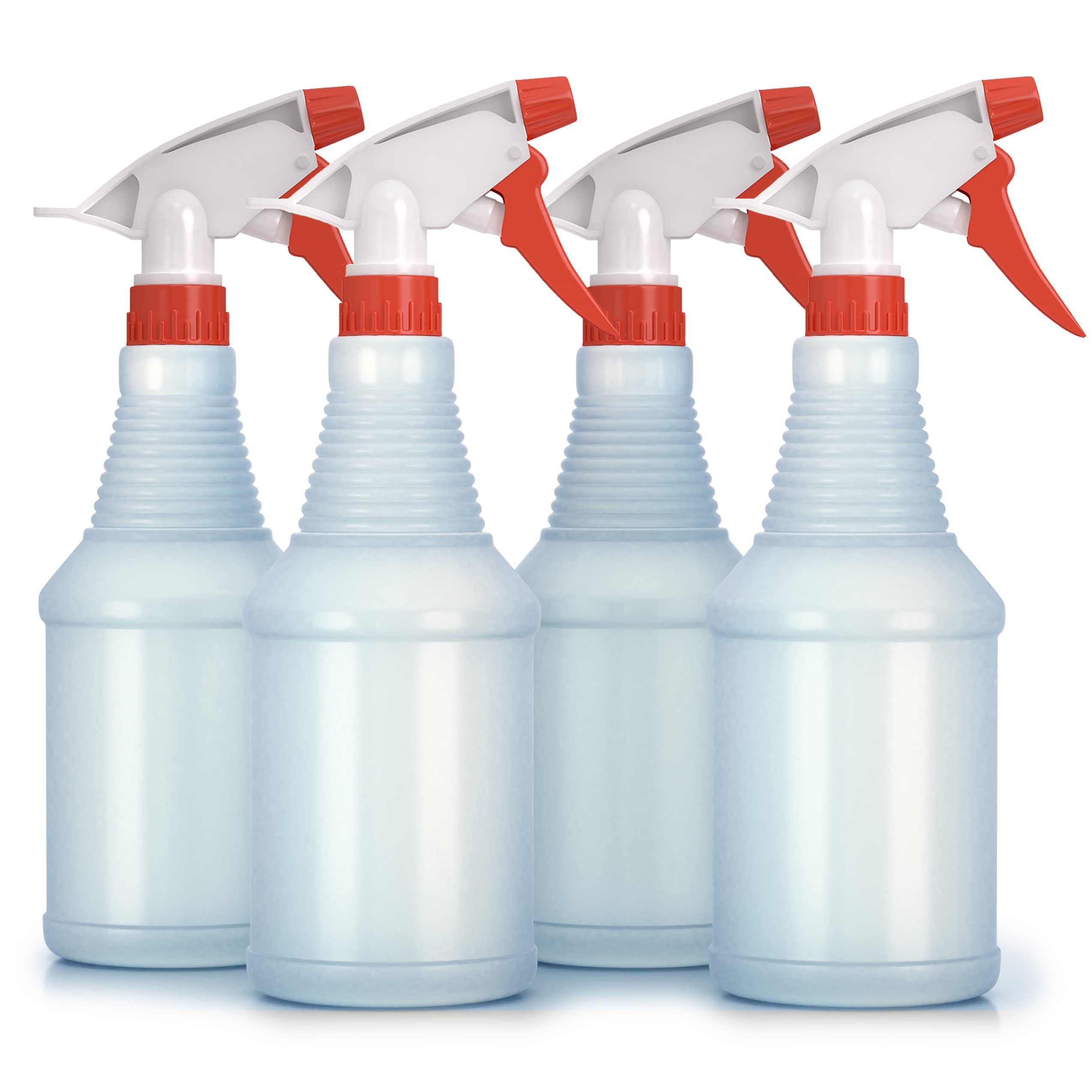 Plastic Spray Bottles with Sprayers - 32 oz Empty Spray Bottles for Cleaning Solutions, Plant Watering, Animal Training and More - No Clog & Leak Proof Heavy Duty Spray Bottles with Sprayers - 4 Pack