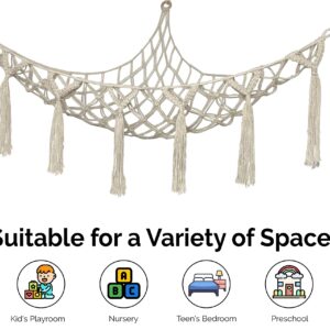 Artist Unknown Stuffed Animal Net or Hammock Jumbo - with Warm White LED String Star Lights, Wall Hooks- Stuffed Animal Hammock - Wall Net for Stuffed Animals - (X-Large - Cream / Ivory)