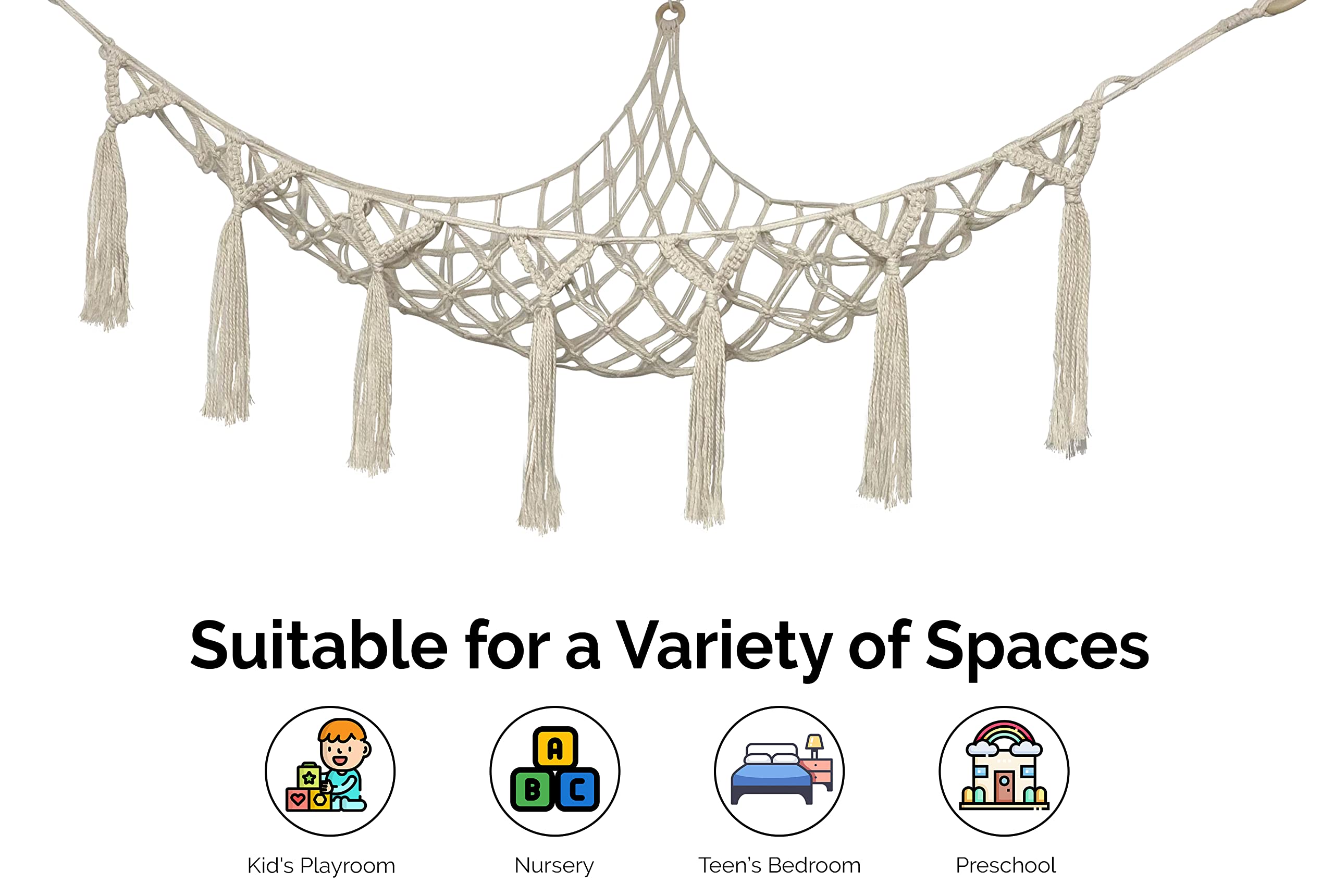 Artist Unknown Stuffed Animal Net or Hammock Jumbo - with Warm White LED String Star Lights, Wall Hooks- Stuffed Animal Hammock - Wall Net for Stuffed Animals - (X-Large - Cream / Ivory)