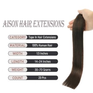 Dark Brown Tape in Hair Extensions Human Hair 100% Remy Human Hair Extensions Silky Straight for Fashion Women 20 Pcs/Package(14Inch #2 30g)