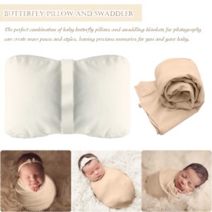 SPOKKI Newborn Baby Photography Butterfly Posing Pillow, Baby Photoshoot Props with Long Ripple Beige Pearl Wrap Outfits for Boy Girl Princess