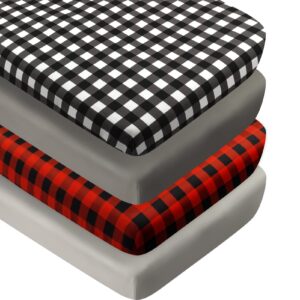 4 pack buffalo check plaid neutral unisex fitted baby crib sheets set for baby boys or girls (black)