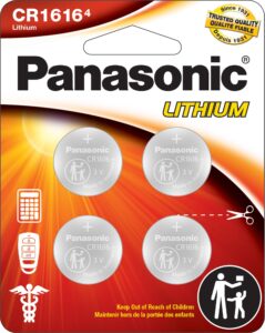 panasonic cr1616 3.0 volt long lasting lithium coin cell batteries in child resistant, standards based packaging, 4-battery pack