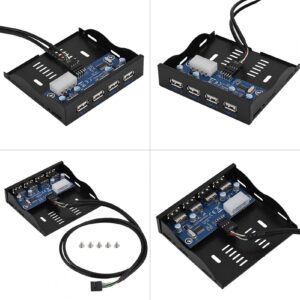 USB HUB Front Panel with 4 USB2.0 Ports, 3.5 Inch Multport Panel Floppy Bay 9 Pin to 4 Interface USB 2.0 HUB, DIY Computer Expansion Board, Replacement PC Parts for Desktop