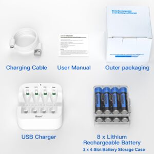 Hixon 1.5V Rechargeable AA Lithium Batteries,8 Pack Double A Li-ion Batteries with Ultra Fast AA Battery Charger,3500mWh High-Capacity Long-Lasting,Max 3A Current[8AA+1Charger]