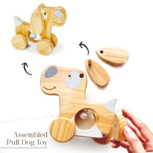 Handreamy Handmade Wooden Pull Dog Toy | Award Winning Puppy Birthday Gift for Toddlers Push and Pull Toy | Easy Push and Pull Wooden Wheel Dog Toy for Kids Children Gift