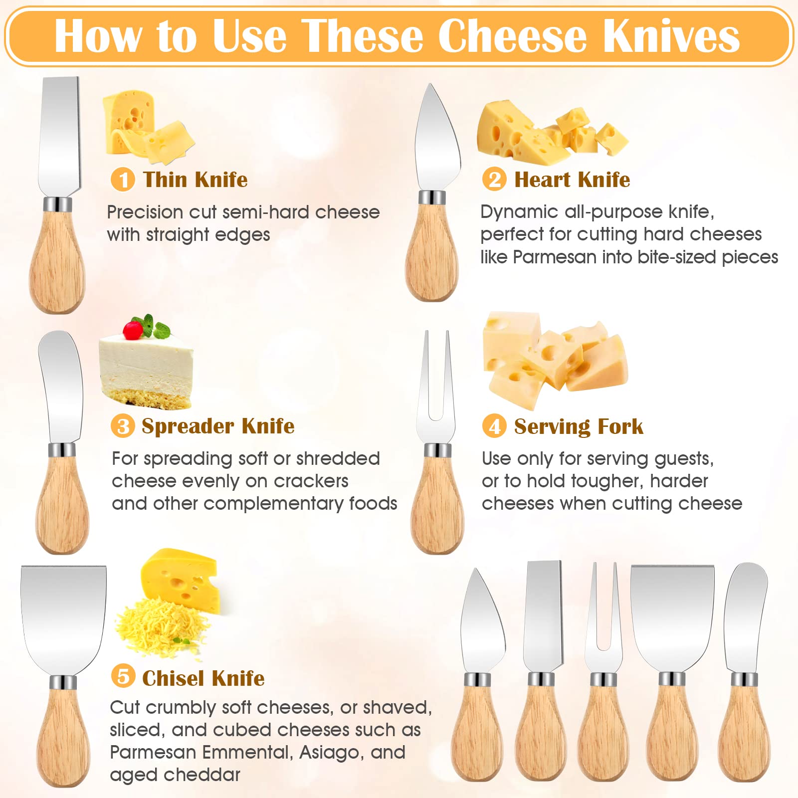 Cludoo 25Pcs Chesses Knife Set with Cheese Marker Cheese Butter Spreader Knife Set with Wooden Handle Knives Forks, Knives Spoons with Gift Box, Charcuterie Knife Set for Parties Dinners