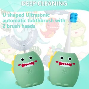 Potchen Kids U Electric Toothbrush, Kids Electric Toothbrush with 2 Brush Heads Ultrasonic Electric Toothbrush Kids Automatic Timer Tooth Brush 2-7 Years for Children(Dinasuar)