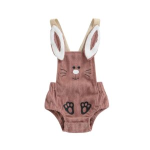 zempertoopa newborn baby girls easter outfits bunny printing corduroy romper tutu jumpsuit sleeveless infant baby girl clothes (pink, 0-3 months)