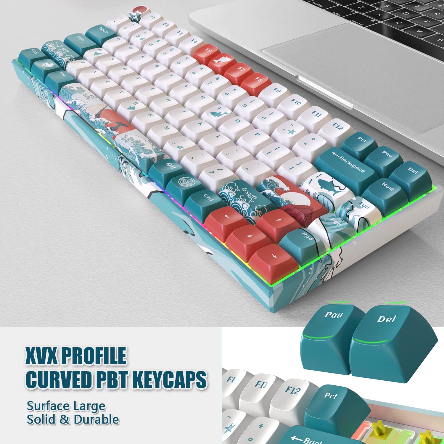 COSTOM XVX M84 75% Wireless/Wired Mechanical Keyboard, Compact 84 Keys Hot Swappable Gaming Keyboard, N-Key Rollover RGB Custom Keyboard for Windows Mac PC Gamers(Coral Sea, Gateron Red Switch)