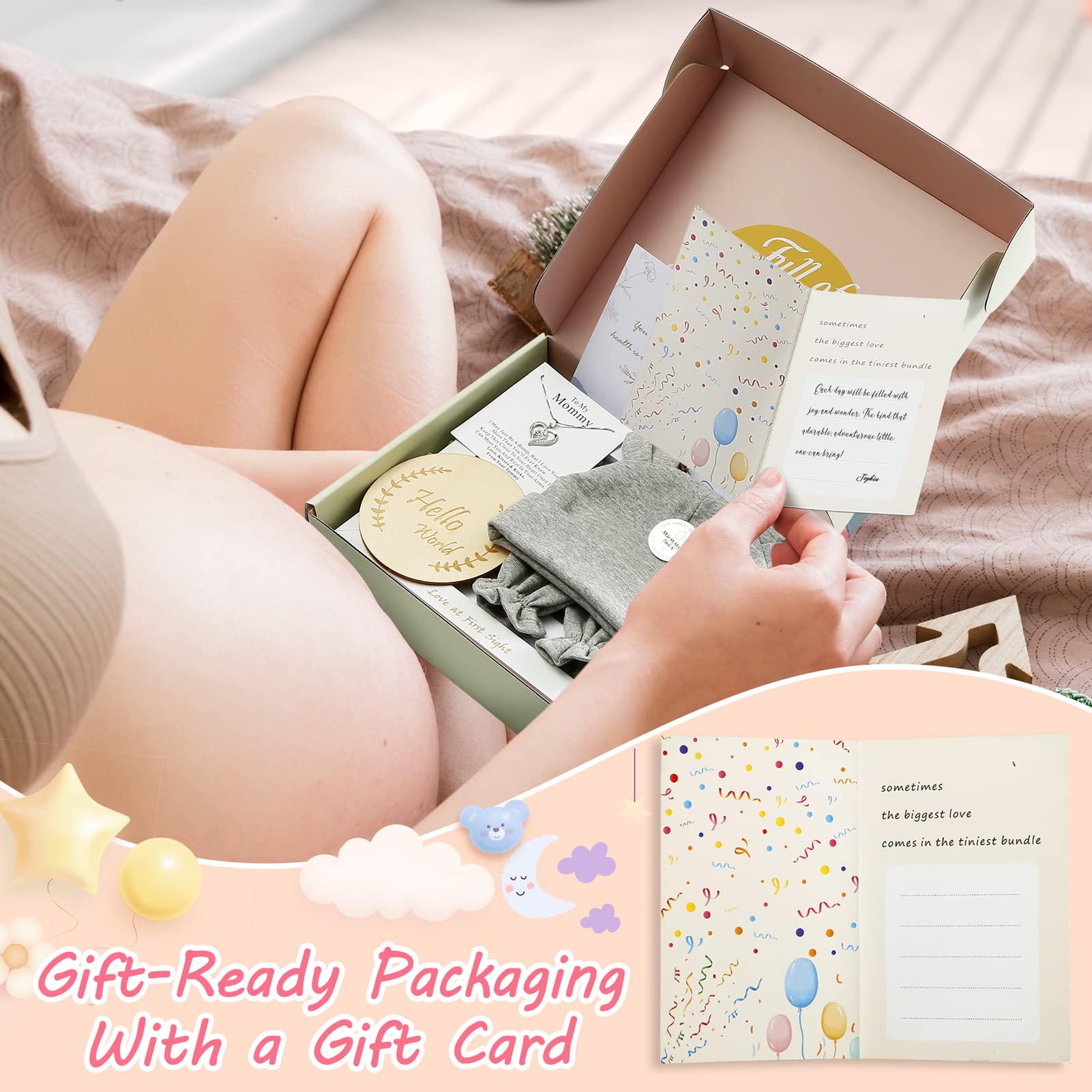 Luxekem Baby Shower Gifts Baskets, Pregnancy Gifts for First Time Moms, Registry Search for Boys & Girls, Neutral Newborn Accessories for Parent to be, Gifts Baskets Set with 10 Stuffs