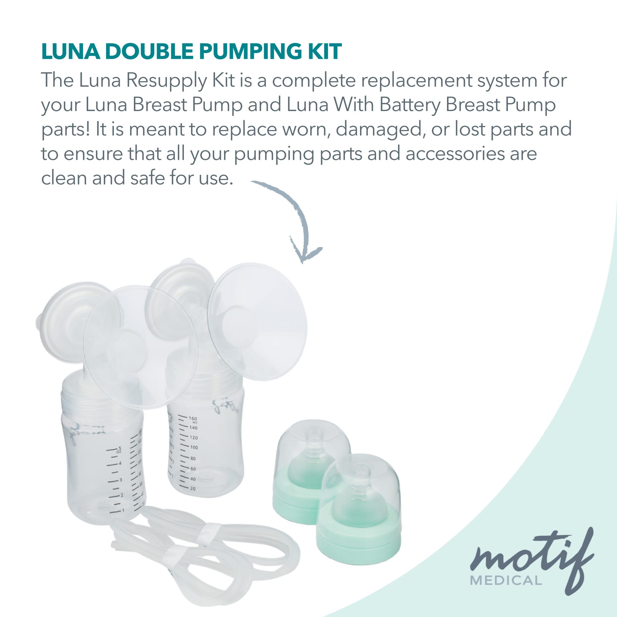 Motif Medical, Luna Double Pumping Kit, Replacement Parts for Breast Pump 21mm Clear