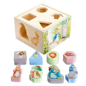 kids preferred beatrix potter peter rabbit wooden shape sorter for toddlers, includes 8 pieces, multicolor