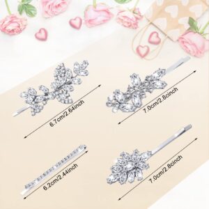 Janinka 10 Pieces Rhinestone Wedding Hair Clips Bridal Hair Pins Crystal Bobby Pins Silver Hairpin Barrette Leaf Flower Wedding Elegant Hair Accessories for Bride Women and Girls (Rhinestone style)