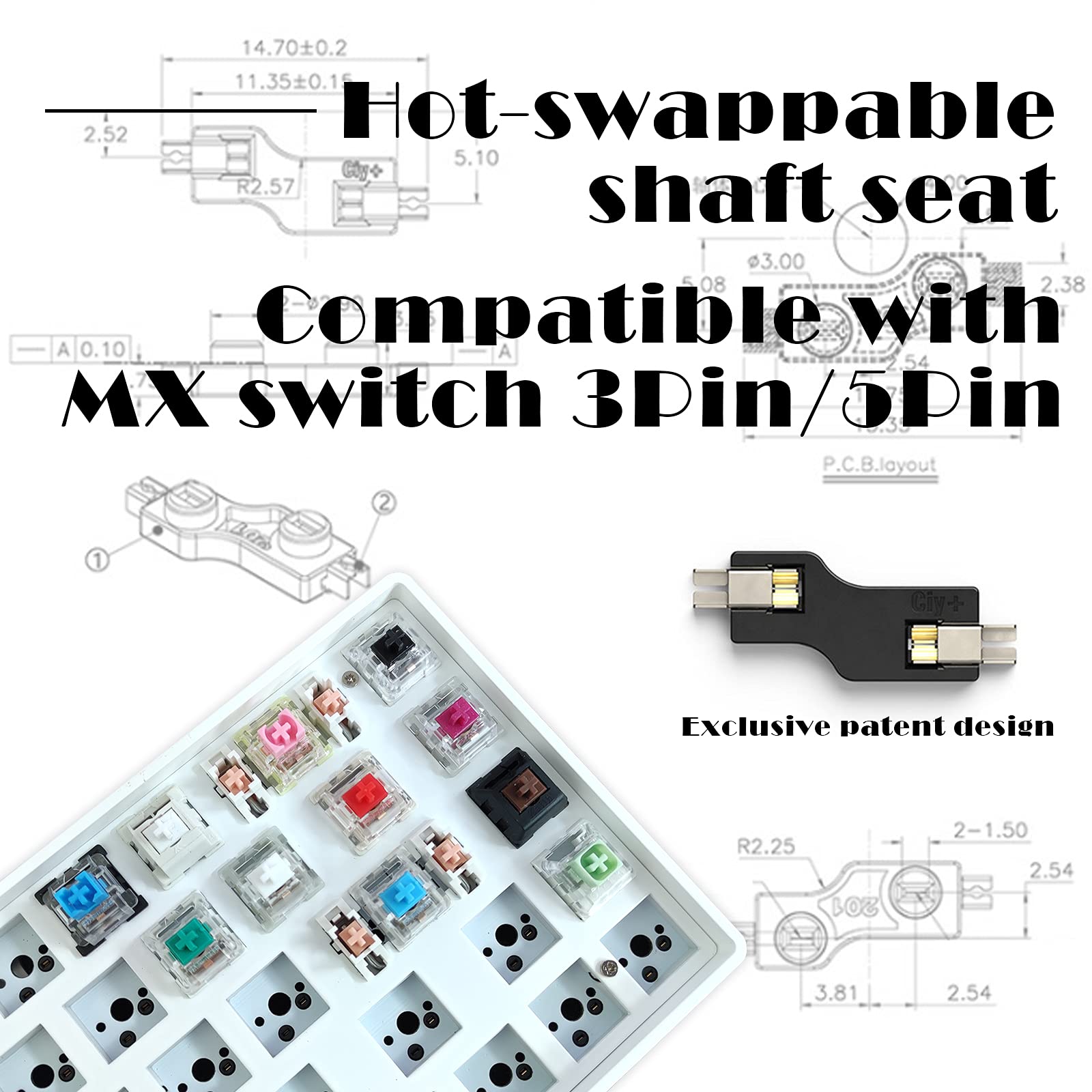 CIY GK68 Dual Mode Wireless Hotswap Tester Keyboard Kit, DIY 65%, Bluetooth 5.0/2.4G Wireless, Replaceable MX Switch 5Pin/3Pin, ABS Shell,Metal Positioning Plate,Sound Insulation Mat(Purple Hyaline)