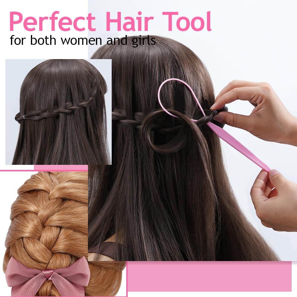 TsMADDTs Hair Styling Tool Set - 3 Pcs French Braid Tool, Rat Tail Comb, and Metal Braiding Pin in Pink