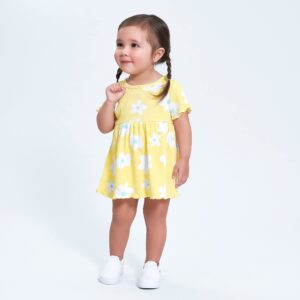 Gerber Baby Girls' 2-Pack Short Sleeve Cotton Dresses, Yellow Floral, 18 Months