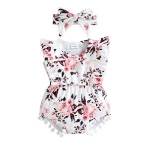 hascloth newborn baby girl romper infant tassel bodysuit floral dress shorts jumpsuit ruffle sleeveless summer clothes outfit set brown 3-6months