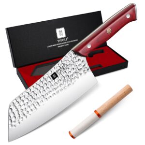 tivoli cleaver knife 7-inch japanese hand forged vg10 high carbon steel sharp chef knife wooden handle with sharpener & gift box kitchen butcher knife for meat cutting