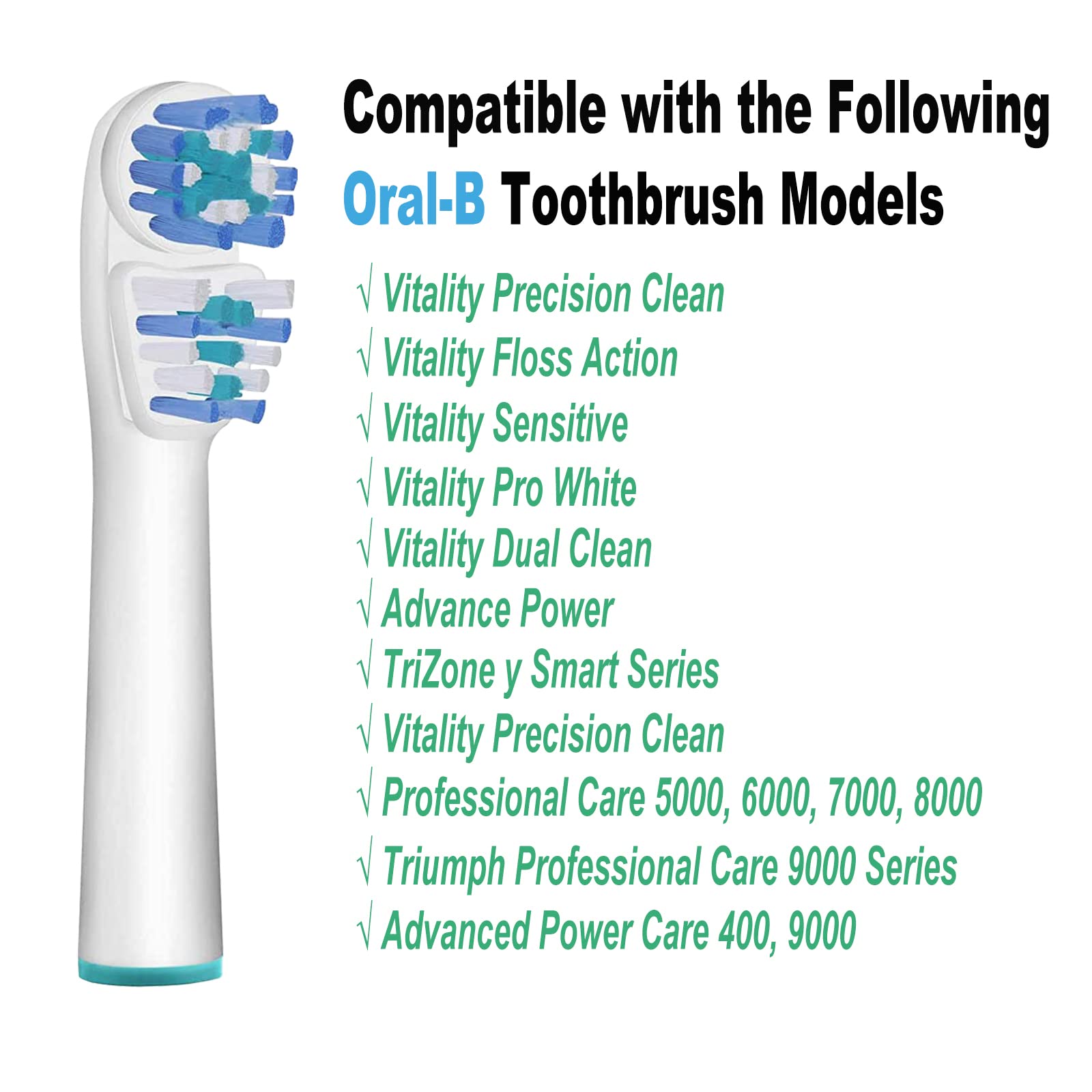 Dual Clean Replacement Brush Heads Compatible with Oral B Electric Toothbrushes, Fits 100 500 1000 2000 3000 5000 6000 7000 and More Models, 8 Pack