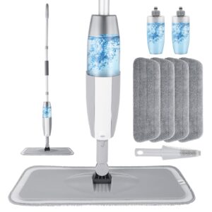 tobeelec spray mop for floor cleaning, microfiber floor mop dry wet mop for laminate tile ceramic hardwood wooden vinyl with 4 reusable pads & 2 refillable bottle & 1 scraper(gray)