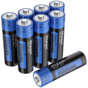 hixon 1.5v aa rechargeable batteries, 3500mwh high-capacity rechargeable lithium aa batteries,8 counts double aa li-ion battery 1600 cycles,3a max output current(battery only)