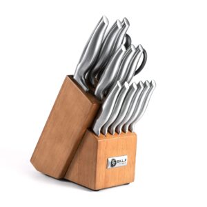 bill.f kitchen knife set,16 pieces stainless steel knife block sets professional ergonomically knife set with sharpener and wooden block, ultra sharp stainless cutlery knife kitchen tool set