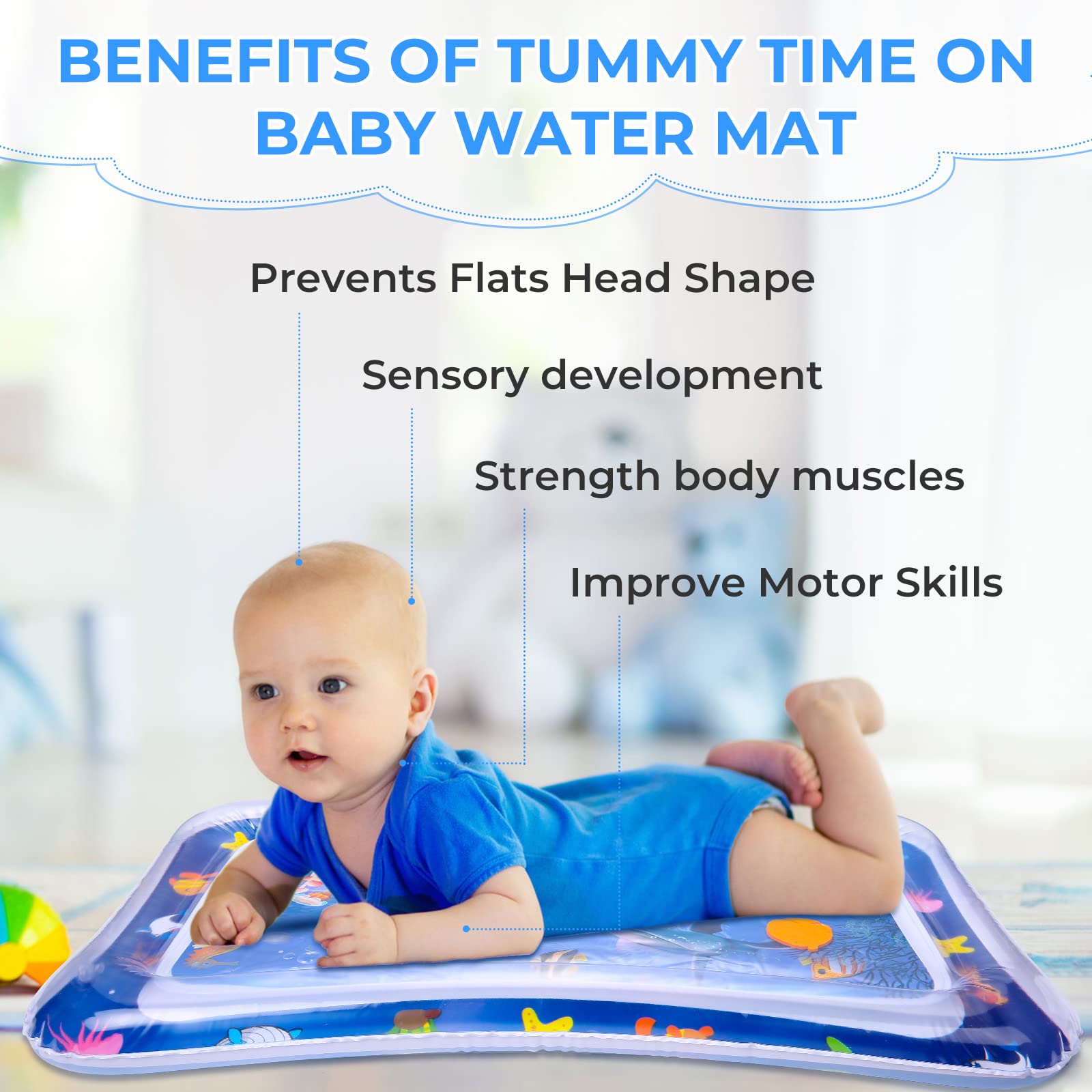 AURUZA Tummy Time Mat - Inflatable Baby Activity Mat, Premium Baby Water Mat Baby Toys for 3 6 9 12 Months, Funny Baby Activity Center Development of Hand-Eye Coordination, Portable