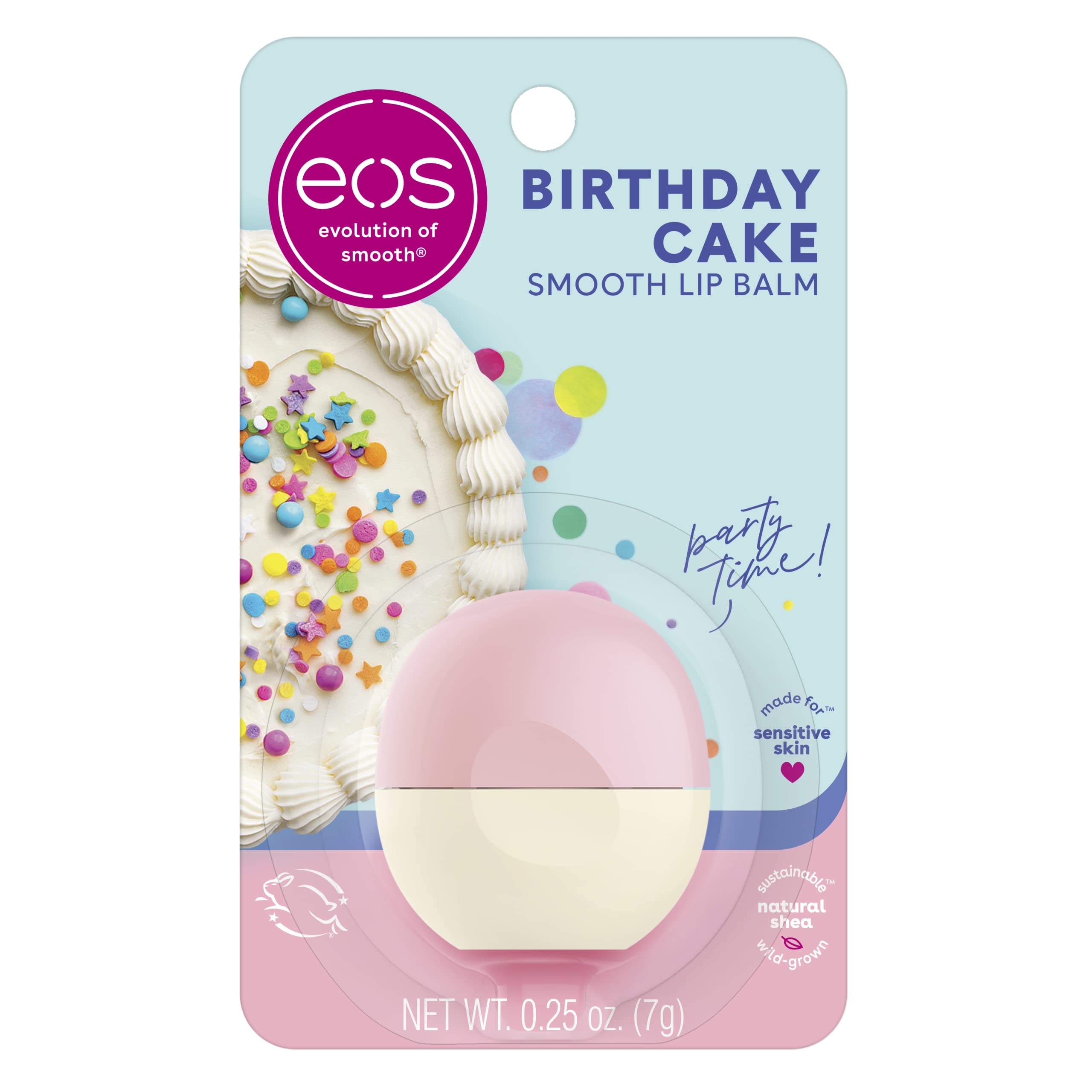 eos Natural Shea Lip Balm- Birthday Cake, All-Day Moisture Lip Care Products, 0.25 oz