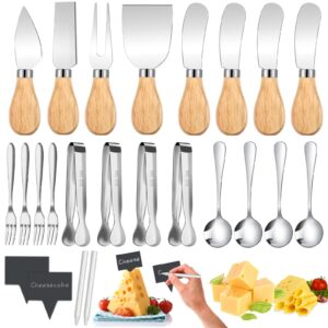 cludoo 25pcs chesses knife set with cheese marker cheese butter spreader knife set with wooden handle knives forks, knives spoons with gift box, charcuterie knife set for parties dinners