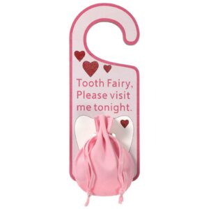 qunclay tooth fairy tooth holder tooth fairy door hanger bag tooth fairy baby teeth keepsake container for lost teeth kids boys girl milk teeth encourage gift(cute style)