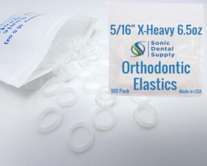 5/16 inch x-heavy 6.5 oz - orthodontic elastic rubber bands - 100 pack - clear latex free, small, braces, dreadlocks hair braids, tooth gap, packaging, crafts, sonic dental supply - made in usa