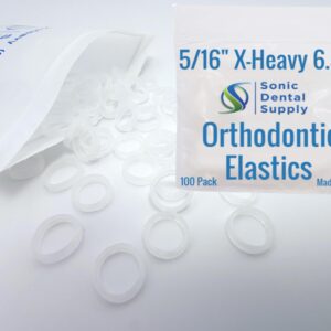 5/16 inch X-Heavy 6.5 oz - Orthodontic Elastic Rubber Bands - 100 Pack - Clear Latex Free, Small, Braces, Dreadlocks Hair Braids, Tooth Gap, Packaging, Crafts, Sonic Dental Supply - Made in USA