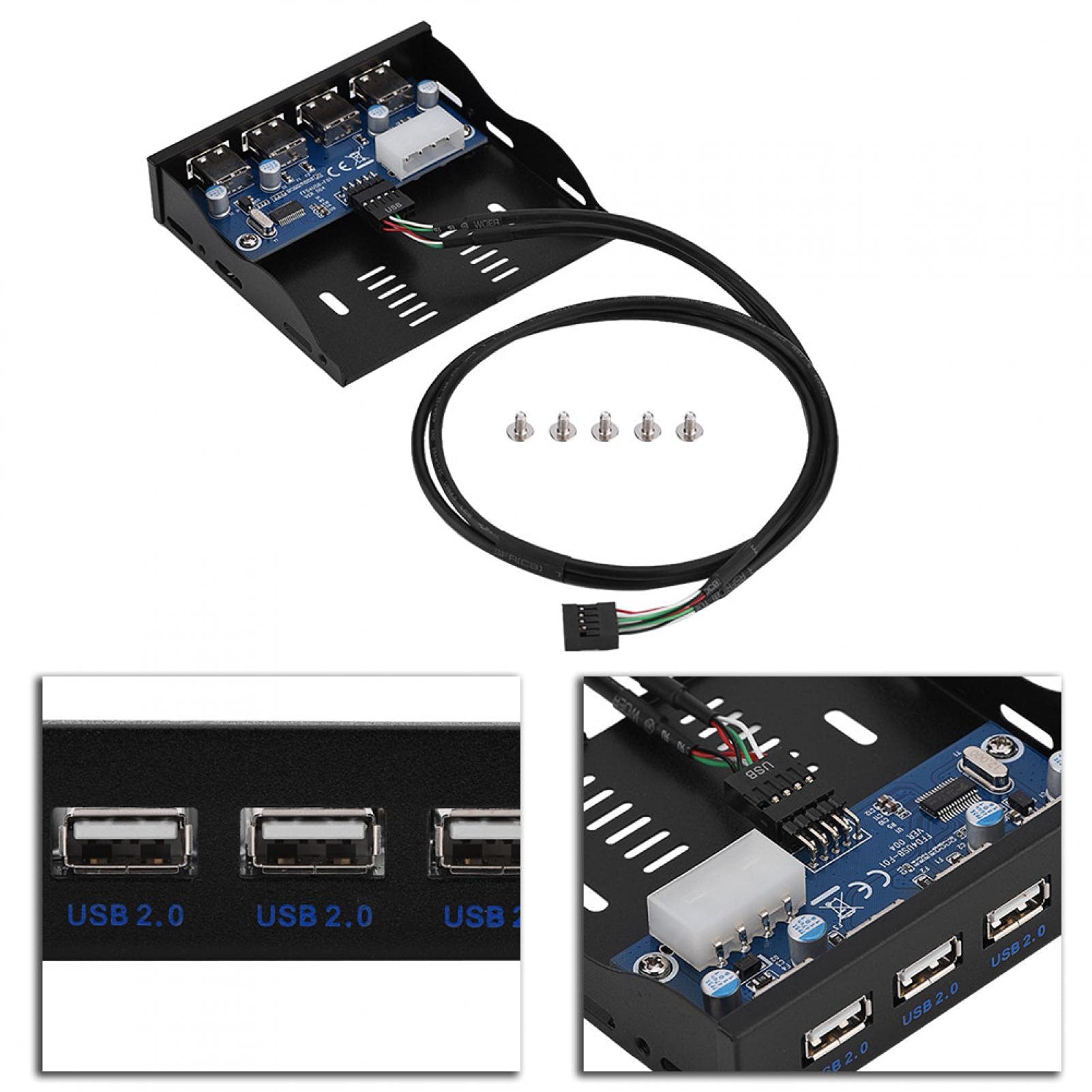 USB HUB Front Panel with 4 USB2.0 Ports, 3.5 Inch Multport Panel Floppy Bay 9 Pin to 4 Interface USB 2.0 HUB, DIY Computer Expansion Board, Replacement PC Parts for Desktop