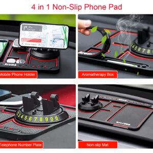 4 in 1 Non-Slip Phone Pad for Car, Anti-Slip Mat Car Phone Holder with Mount, Car Dashboard Accessories, Temporary Car Parking Card Number Plate and Aromatherapy